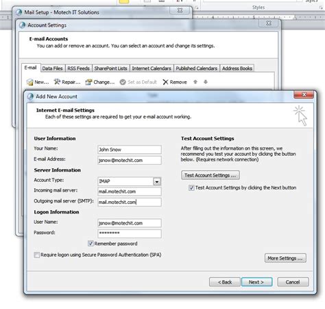 E Mail Setup Motech IT Solutions Inc