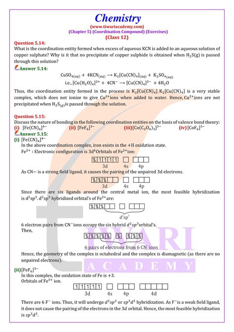 Ncert Solutions For Class 12 Chemistry Chapter 5 Coordination Compound