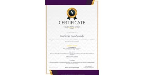 Certificate For Javascript From Scratch Issued By Software Development