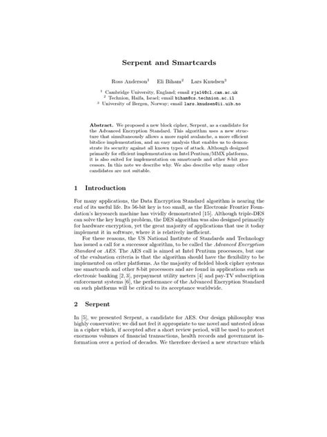 Serpent And Smartcards Abstract We Proposed A New Block Cipher