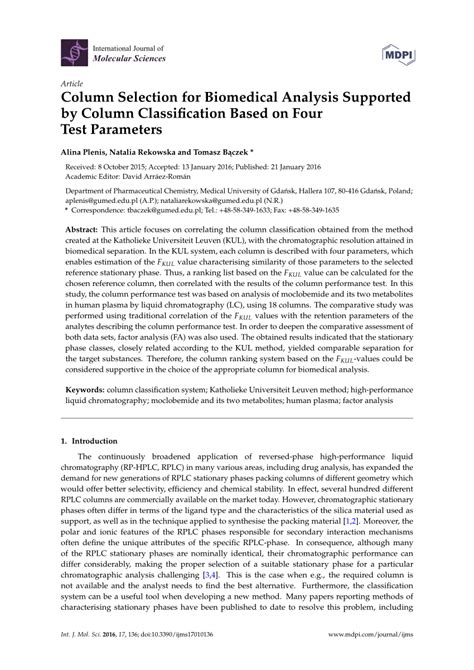 Pdf Column Selection For Biomedical Analysis Supported By Column Classification Based On Four