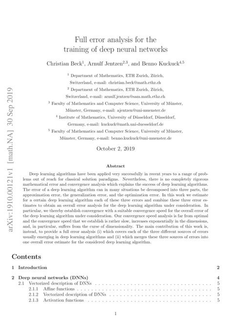 Full Error Analysis For The Training Of Deep Neural Networks Deepai