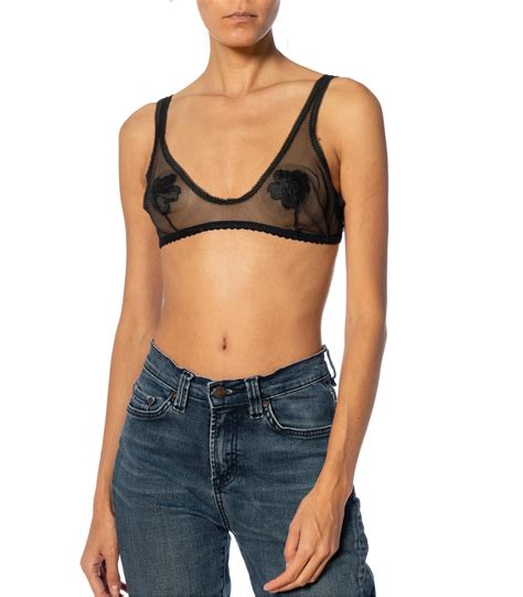 1960s Emmanuelle Khanh Black Rayon And Nylon Floral Lace Nipple Bra For