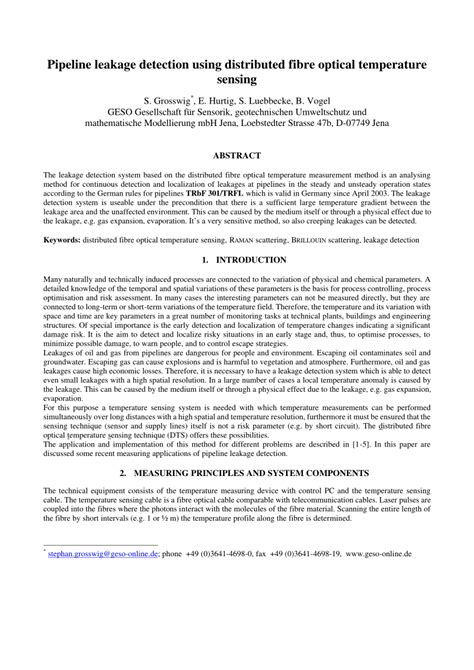 PDF Pipeline Leakage Detection Using Distributed Fibre Optical Temperature Sensing