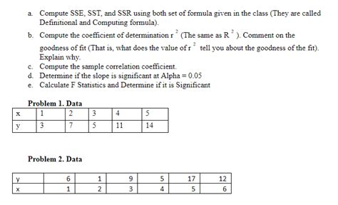 Solved Compute Sse Sst And Ssr Using Both Set Of Formul