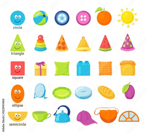 Figures And Objects Of Different Shapes Vector Illustrations Set Items Of Basic Geometric