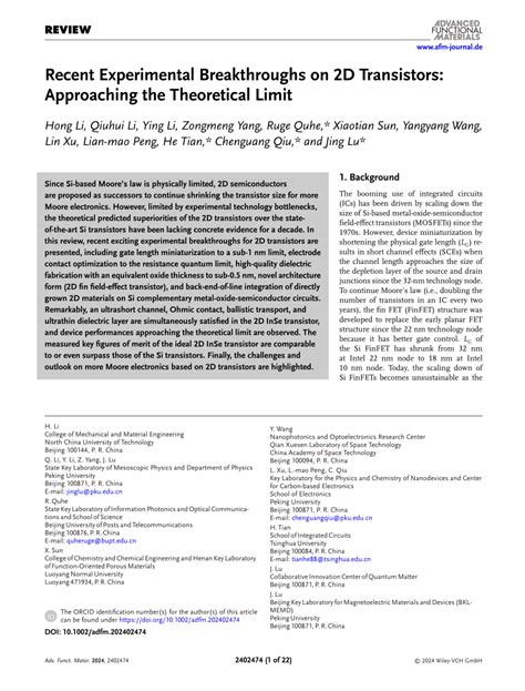 Recent Experimental Breakthroughs On 2d Transistors Approaching The Theoretical Limit