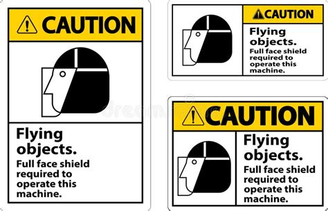 Caution Flying Object Face Shield Required Sign On White Background Stock Vector Illustration