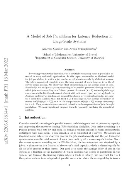 Pdf A Model Of Job Parallelism For Latency Reduction In Large Scale