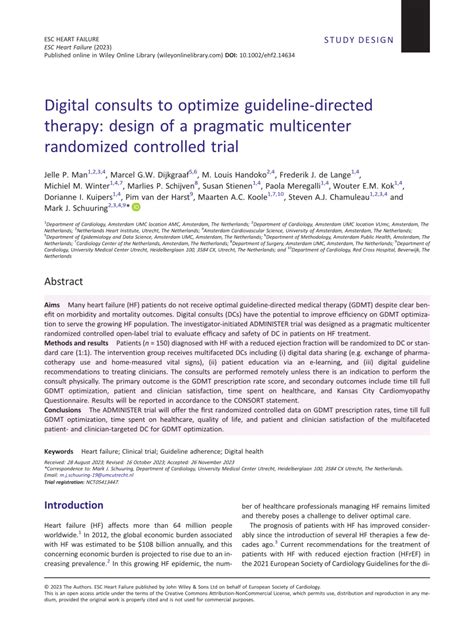 Pdf Digital Consults To Optimize Guideline‐directed Therapy Design Of A Pragmatic Multicenter