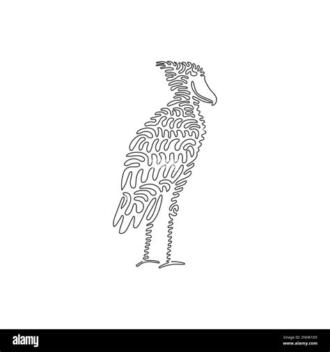Single One Curly Line Drawing Of Adorable Standing Shoebill Abstract Art Continuous Line