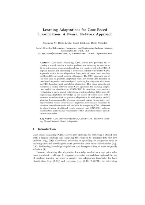 Pdf Learning Adaptations For Case Based Classification A Neural