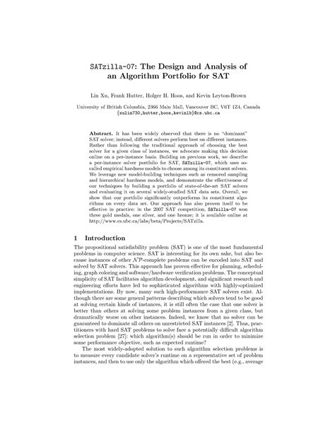 SATzilla 07 The Design And Analysis Ofan Algorithm Portfolio For SAT