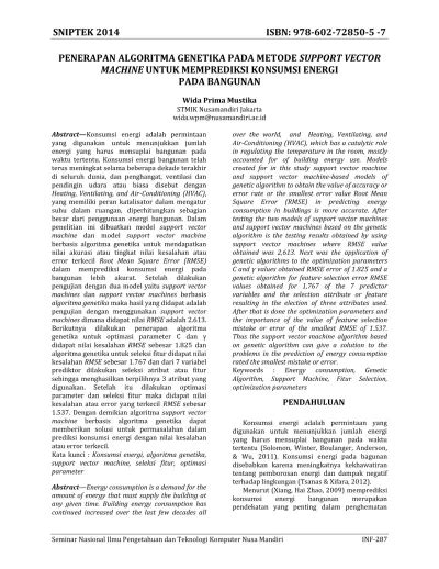 Penerapan Algoritma Genetika Pada Metode Support Vector Machine Untuk Memprediksi Konsumsi