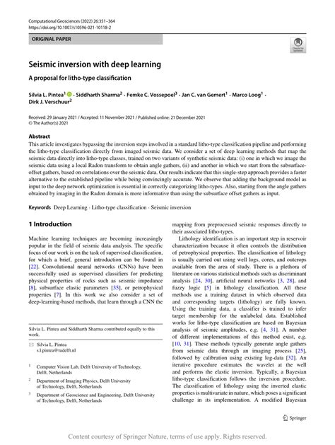 Pdf Seismic Inversion With Deep Learning
