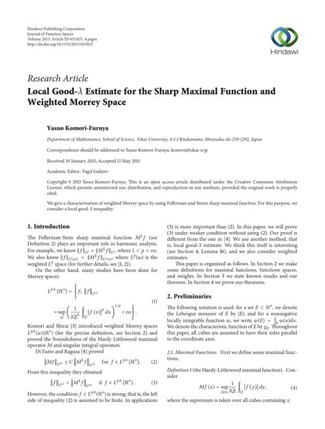 Pdf Local Good λ Estimate For The Sharp Maximal Function And Weighted Morrey Space