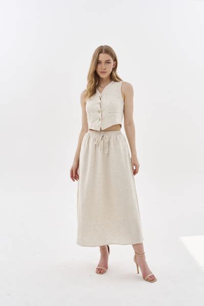 Комплект одежды Женский Офисный школьный с жилетом с юбкой молочный размер 48 Лён Однотонный