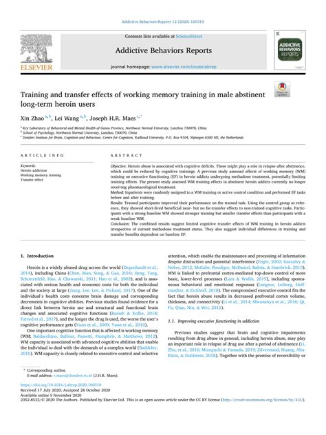 Pdf Training And Transfer Effects Of Working Memory Training In Male Abstinent Long Term