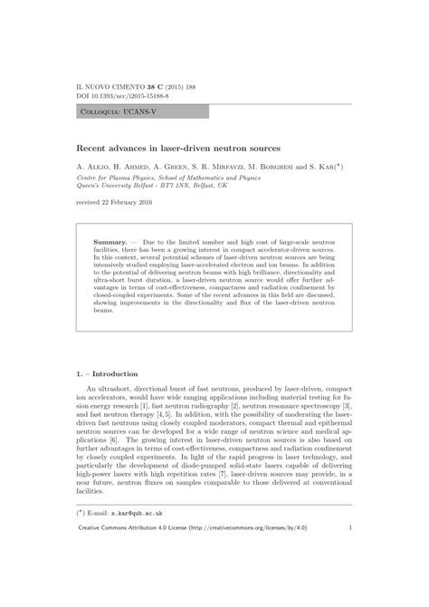 Pdf Recent Advances In Laser Driven Neutron Sources