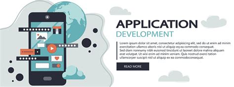 모바일 응용 프로그램 및 모바일 앱 개발 개념 프로젝트 개발 및 비즈니스 아이디어 플랫 벡터 일러스트 배너 0명에 대한 스톡