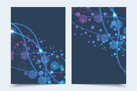 브로셔 잡지 전단지 전단지 표지 책자 연례 보고서에 대한 벡터 템플릿 입자 의료 기술 화학 과학을위한 분자 구조와 현대 미래의