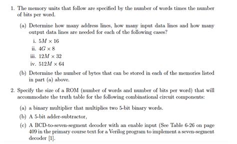 Solved The Memory Units That Follow Are Specified By The Chegg