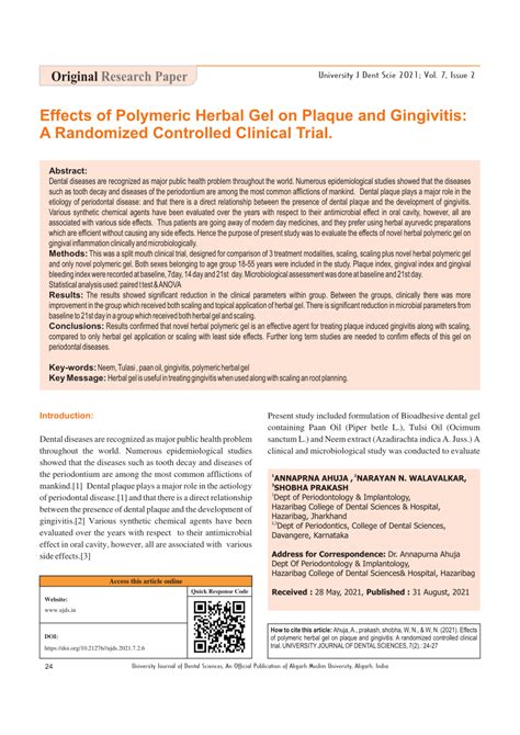 Pdf Herbal Polymeric Gel On Gingivitis A Clinical And