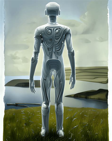 Male Android On Grass · Creative Fabrica