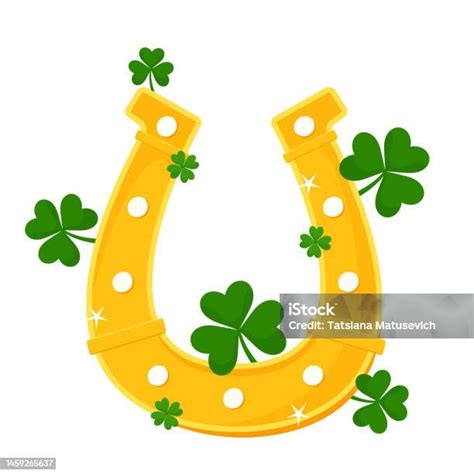 토끼풀과 아일랜드의 국기가 있는 성 패트릭의 말굽 흰색 배경에 격리된 평면 만화 벡터 삽화 1위에 대한 스톡 벡터 아트 및 기타 이미지 Istock