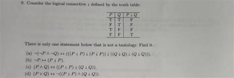 Solved 9 Consider The Logical Connective Defined By The