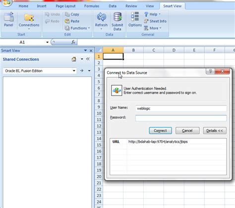 obiee in il obiee creating new smartview connection
