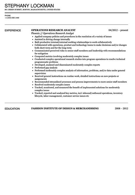 Operations Research Analyst Resume Sample Velvet Jobs