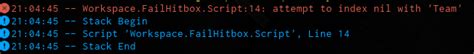 Attempt To Index Nil With Team Scripting Support Developer Forum