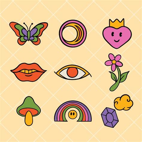 Premium Vector Vector Object Retro Element Hippie Funky Cute