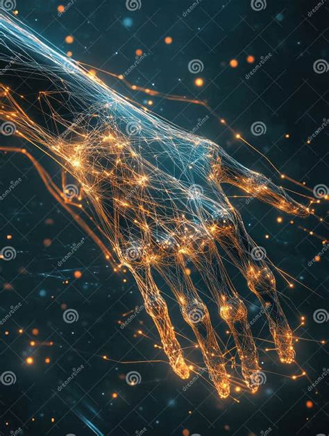 A Futuristic Prosthetic Arm Is Shown With Glowing Lines Representing Neural Signals Connecting