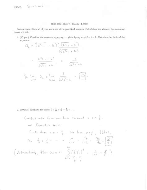 Limit Calculus Solved Quiz Docsity