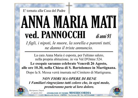 Necrologi Empoli Anna Maria Mati Onoranze Funebri Misericordia