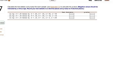 solved help save exit submit calculate the test statistic and p value