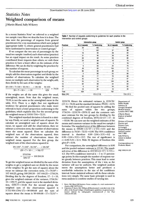 Pdf Statistics Notes Weighted Comparison Of Means