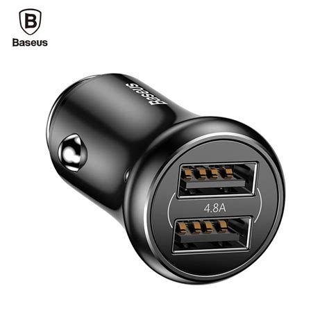Baseus A Metal Mini Dual Port Usb Car Charger Adapter Fast Charging Car Mobile Phone Charger