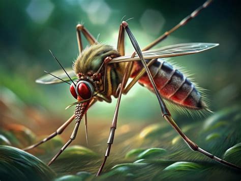 Closeup Of A Mosquito On Green Grass Premium Ai Generated Vector