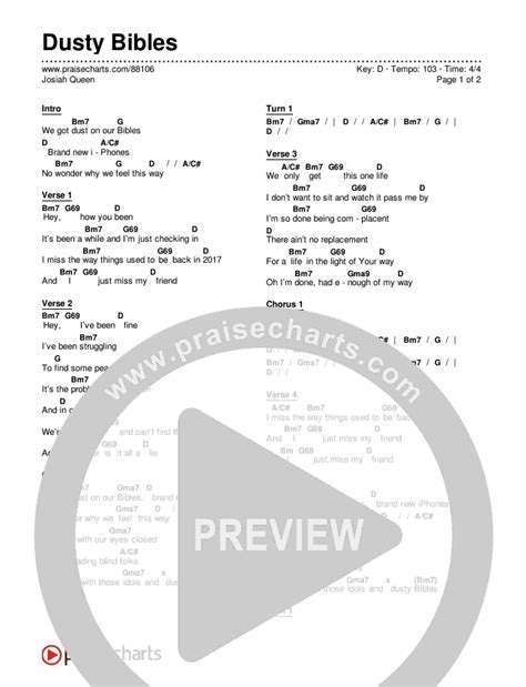 Dusty Bibles Chords Pdf Josiah Queen Praisecharts