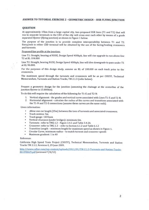 Tutorial Work Tutorial Questions And Solutions For Rail Engineering ANSWER TO TUTORIAL