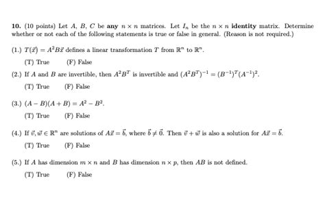solved 10 10 points let a b c be any nx n matrices let