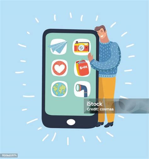 행복 한 사람이 침대에 누워 포옹 한 거 대 한 스마트폰 벡터 일러스트 레이 션 곰에 대한 스톡 벡터 아트 및 기타 이미지 곰 굽은 모던 양식 Istock