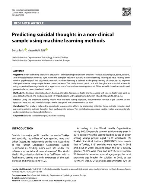 Pdf Predicting Suicidal Thoughts In A Non Clinical Sample Using Machine Learning Methods