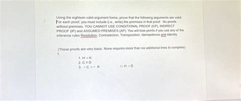 Solved Using The Eighteen Valid Argument Forms Prove That