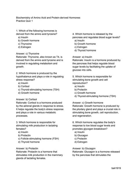 Solution Biochemistry Of Amino Acid And Protein Derived Hormones