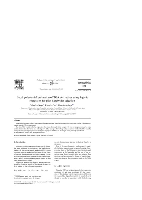 pdf local polynomial estimation of tga derivatives using logistic