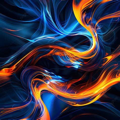 추상적인 어두운 배경에 대해 소용돌이치는 파란색과 주황색 에너지 흐름을 특징으로 하는 생동감 넘치는 디지털 예술 작품 추상적인 연기 배경 배경 일러스트 및 사진 무료